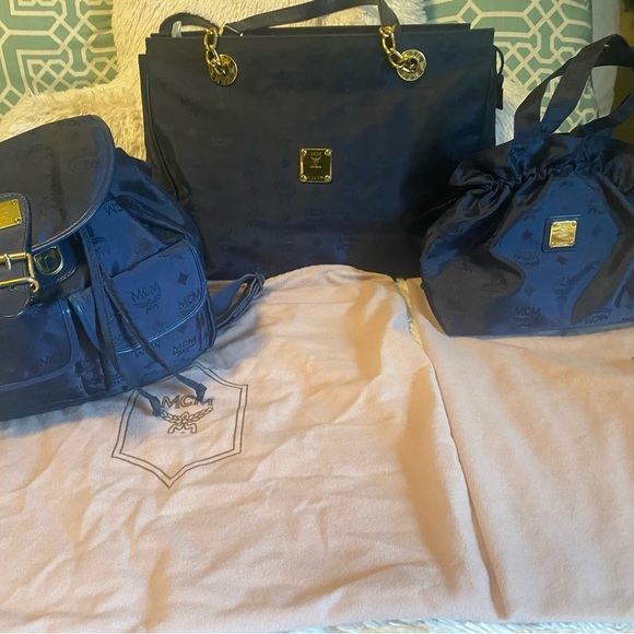 MCM | Bags | Mcm Navy Blue Full Size Jacquard Monogram Tote | Poshmark
